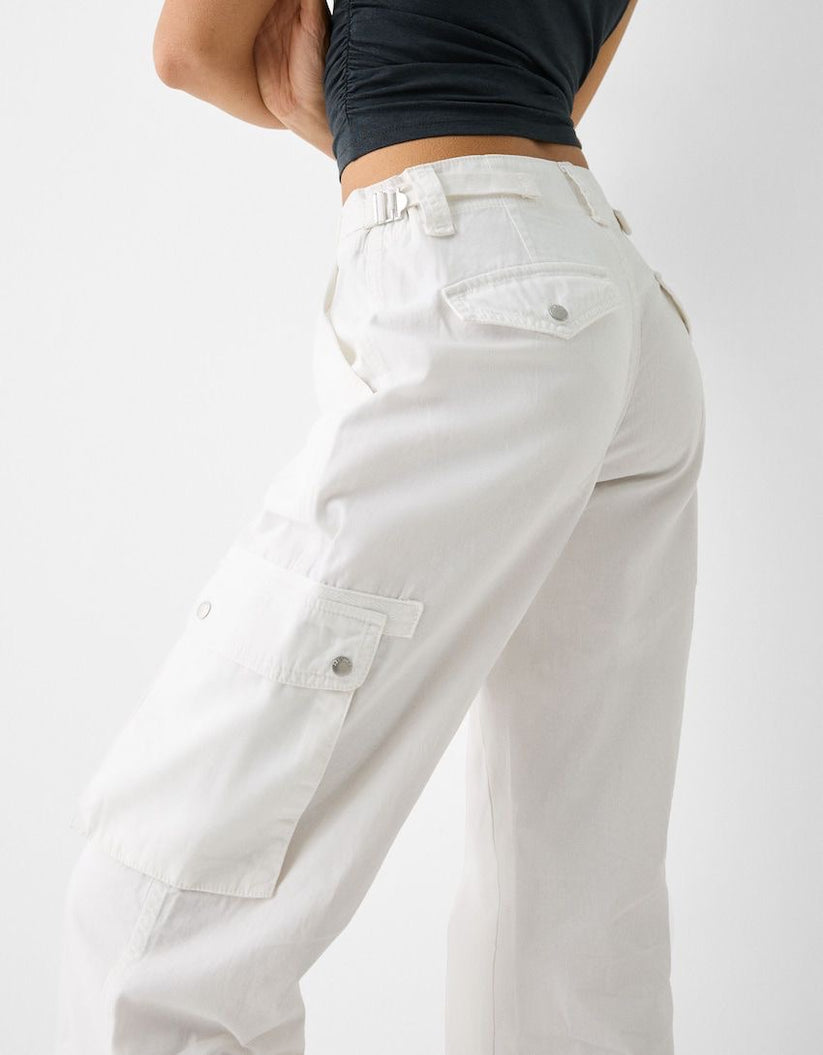 White Adjustable Cargo Pants – Stella